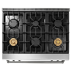 THOR Kitchen 36-Inch Gas Range with Tilt Panel and Self-Cleaning Oven in Stainless Steel - Model TRG3601