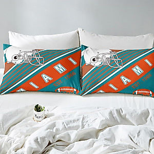 Football Sports Themed Comforter Cover, Kids American Football City Style Bedding Set 3D Rugby Helmet Design Bed Cover, American Football Competition Queen Duvet Cover,Sage Green Orange(Miami)