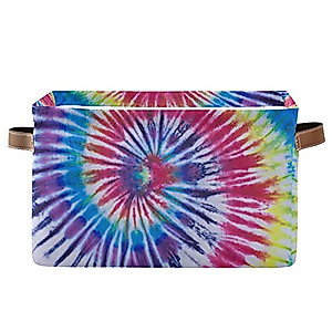 AUUXVA Storage Bins Canvas Fabric Storage Basket 2pc Tie Dye Collapsible Storage Cube Box with Handles for Clothes, Book, Toys, Shelf, Gift Baskets