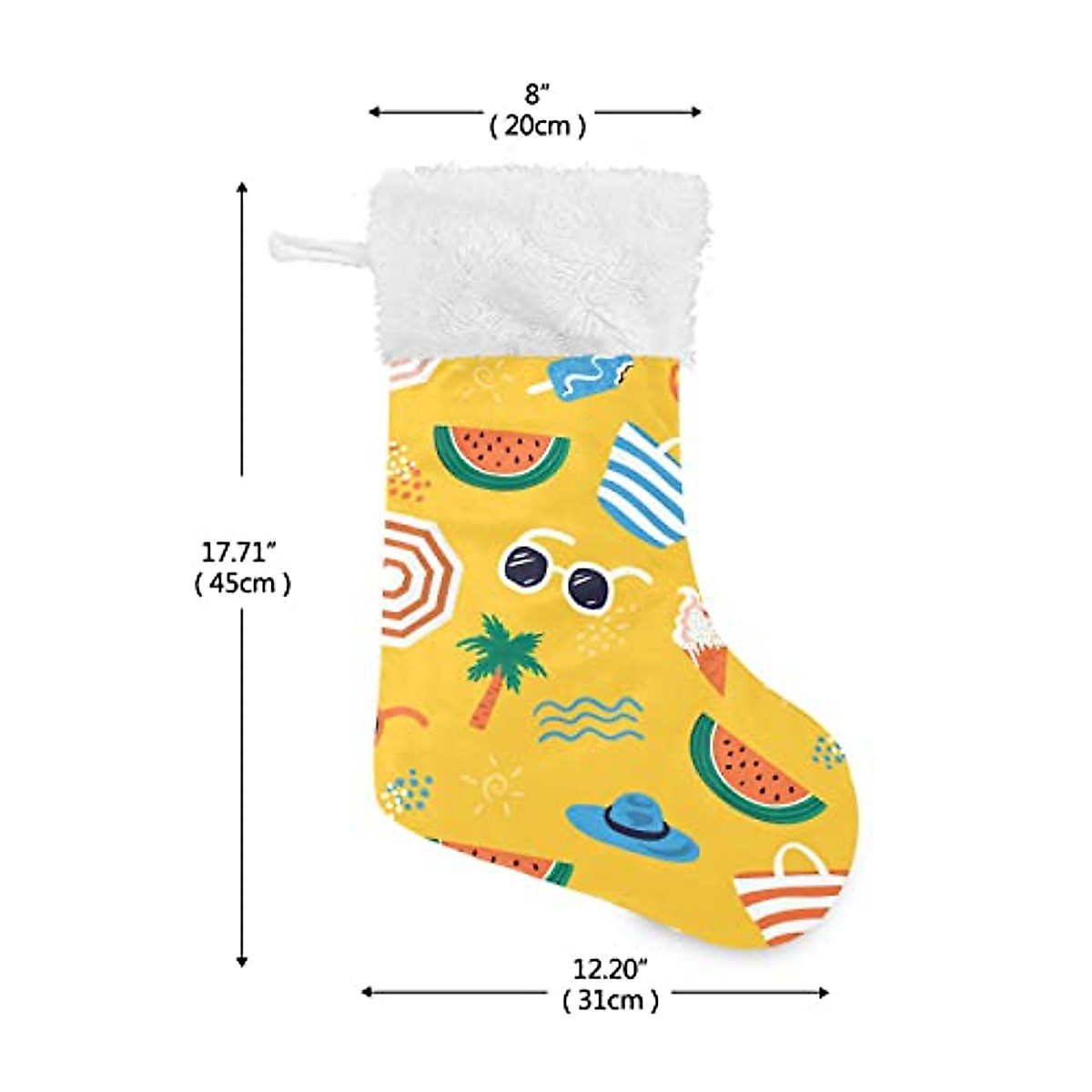 Kigai Christmas Stockings Cartoon Summer Patterns Large Candy Stockings Stuffers Kids Cute Xmas Sock Decorations 1PC for Home Holiday Party 12" x18"