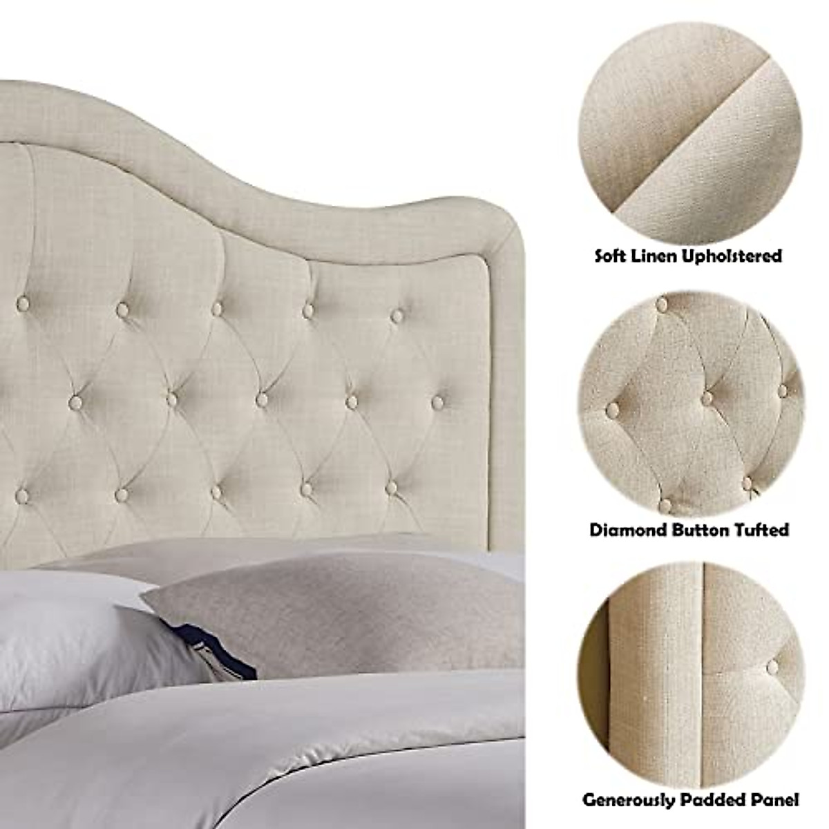 Rosevera Shinola Upholstered Collection Polyester Tufted Button Contemporary Adjustable Headboard for Bed, King, Beige