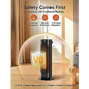 VAGKRI 24"Space Heater, 1500W Portable Electric Heater with Thermostat, Remote, 3 Modes, Timer, Oscillating, Overheating & Tip-Over Protection, Fast Ceramic Heater for Bedroom Office Garage Indoor Use