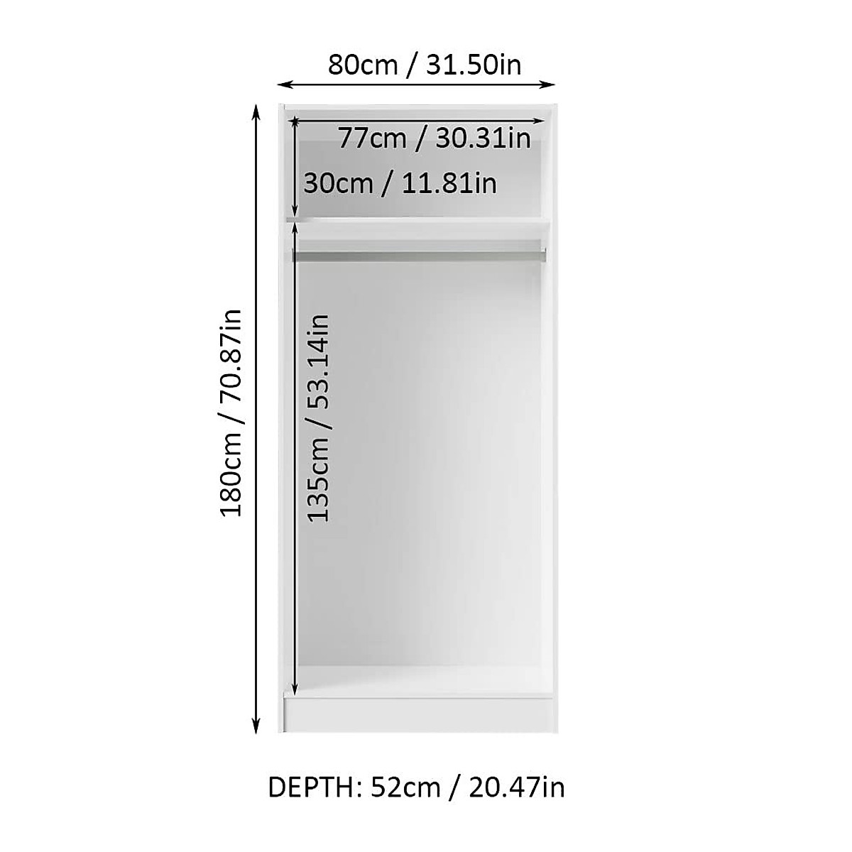 Madesa Wardrobe Armoire Closet Hanging Storage Cabinet 2 Doors with Shelf 31" L Organization Unit for Bedroom and Office - White