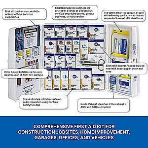 First Aid Only 1000-FAE-0103 50-Person SmartCompliance OSHA First Aid Kit for Businesses, Large Plastic First Aid Cabinet with Medications, 245 Pieces