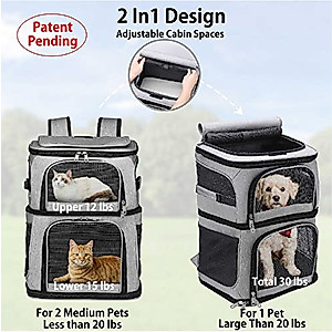 Cat Backpack Carrier for 2 Cats, Cat Carrier for Large Cats, Dog Backpack for 2 Small Dogs, with 7 Ventilation Windows, Built-in Frame and Support Plate, Safety Straps, Collapsible, Beviliu