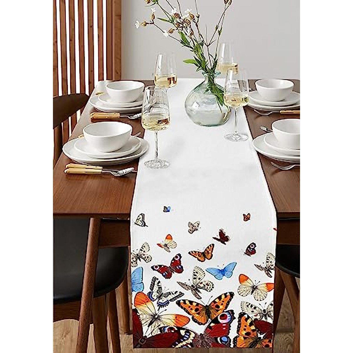 Red Orange Blue Butterfly Table Runner 120 Inches Long Farmhouse Dress Scarves, Modern Abstract Art Aesthetics Dining Tablerunner for Coffee Table/Kitchen Island/Party Décor, 13" x 120"