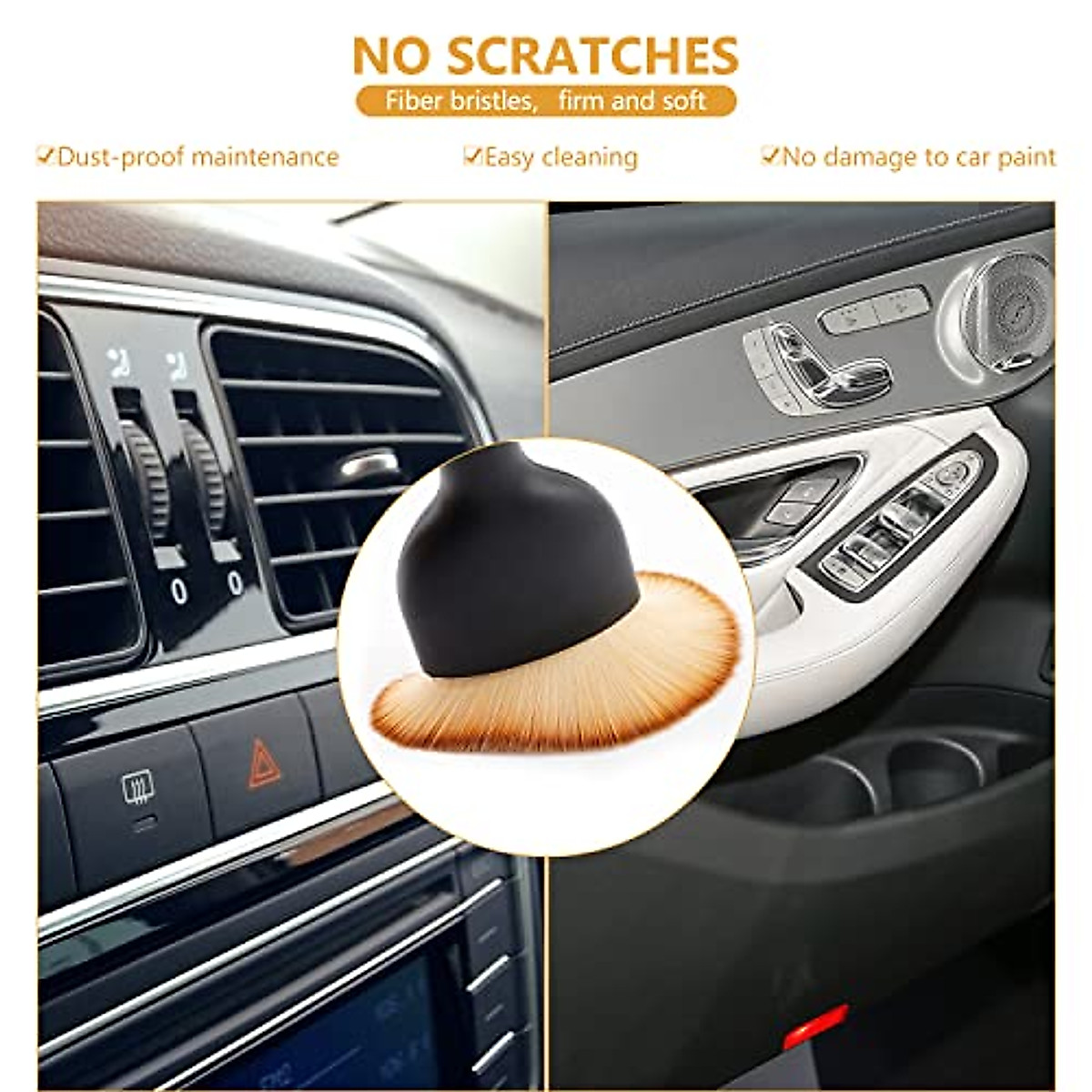 Rednow Car Interior Cleaning Tool Brush with Cover,Car Brush Car Detailing Brushes Interior Duster,Auto Interior Soft Bristles Cleaning Car Detailing Brush Dusting Tools,Scratch Free (2Pcs)