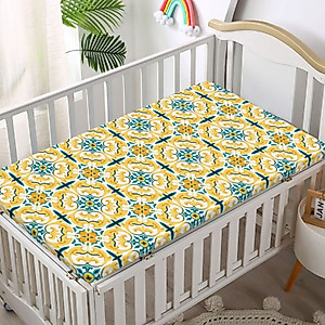 Victorian Themed Fitted Crib Sheet,Standard Crib Mattress Fitted Sheet Soft and Breathable Bed Sheets-Baby Crib Sheets for Girl or Boy,28“ x52“,Mustard Orange Dark Seafoam Dark Teal