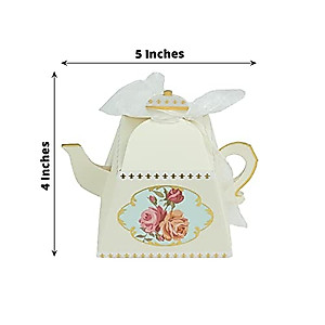 Efavormart 25 Pack | 4" Mini Teapot Favor Boxes Light Ivory Tea Time Gift Box with Ribbon