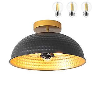 JackLove Semi Flush Mount Ceiling Light Fixture,Hammered Metal Shade Closed to Ceiling Lamp,3-Light Modern Industrial Ceiling Light for Hallway Entryway Foyer Living Room Badroom