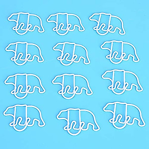12Pcs Bear Shape Paper Clips,White Journal Paper Clips Metal Bookmark Clips Office Supplies with Storage Box for Document Organizing