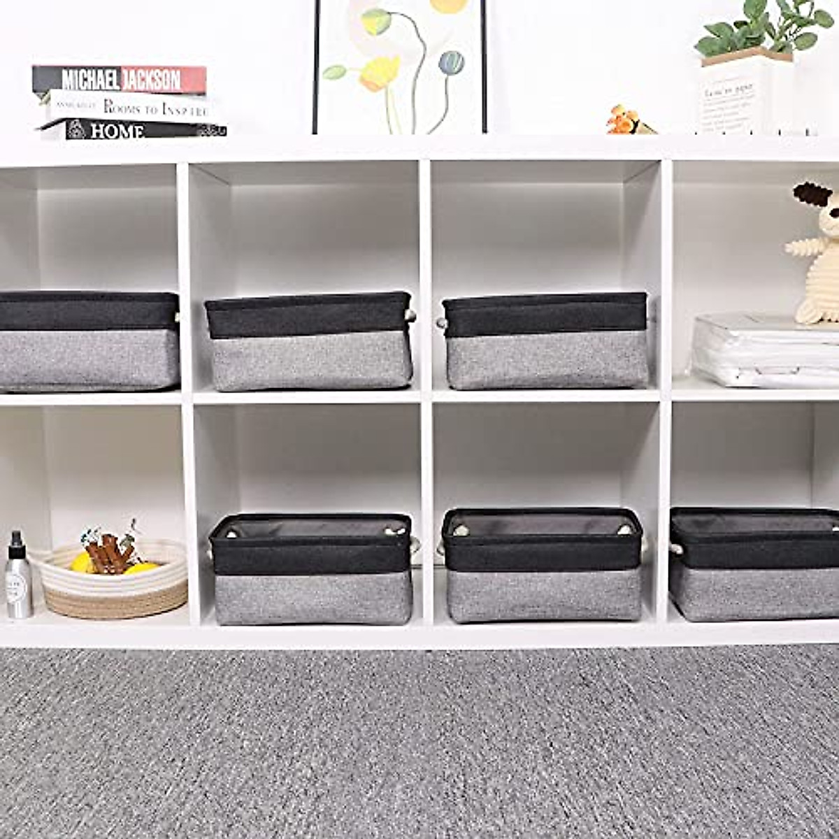 Bidtakay Baskets Set Fabric Storage Bins-Black&Grey Bundled Baskets of 3 Medium Baskets 15" X 11" X 9.5" + 6 Small Baskets 11.8" X 7.8" X 5"