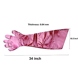 UoYu Disposable Soft Plastic Film Gloves Long Arm Examination Artificial Insemination Glove (10 Pcs/Pink)