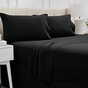 lalaLOOM Full Bed Sheet Set, Soft Microfiber Hotel Luxury Bedding, Extra Deep Pocket, 4 Piece Sheets and Pillowcase Sets, Breathable Wrinkle, Fade Resistant, Easy Care Machine Washable Linen, Black