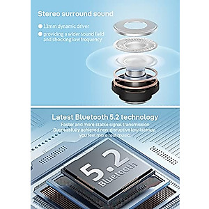 Bluetooth Wireless Earbuds,Immersive Sound Premium Deep Bass Hi-Fi Stereo Headset Bluetooth 5.2 Ear buds with Mics Call Noise Cancelling Lightweight Earphones for iOS,Android,Workout Sport Office