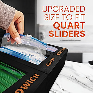 mHomeBilt Bag Storage Organizer - Bamboo Food Plastic Baggie Holder, Dispenser, and Container for Kitchen Drawer - Fits Major Brand's Gallon, Quart, Sandwich & Snack Sized Slider Bags (Black)