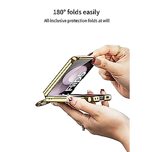 BAILI Galaxy Z Flip 5 Case,360° Whole Protection Braided Leather Z Flip5 Cover with Ring,Comes with Small Screen Protector Precise Hole Location Design Shell for Samsung Galaxy Z Flip5-Champagne