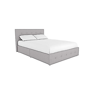 DHP Rose Upholstered Platform Bed with Underbed Storage Drawers and Button Tufted Headboard and Footboard, No Box Spring Needed, Full, Gray Linen