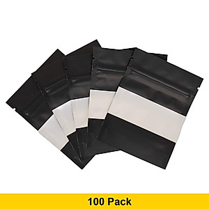 Premium.PKG | 100 Smell Proof, White Pro Quality Mylar Bags | 130 Micron (5 mil) Foil | Stand Up Pouch with Resealable Ziplock and Clear Window | For Food, Small Items and More… (Matte Black 3x4")