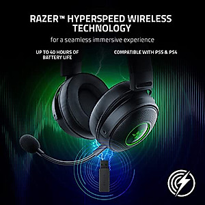 Razer Kraken V3 Pro HyperSense Wireless Gaming Headset w/Haptic Technology: Triforce Titanium 50mm Drivers -THX Spatial Audio - Hyperspeed Wireless - Fabric & Leatherette Memory Foam Cushions(Renewed)