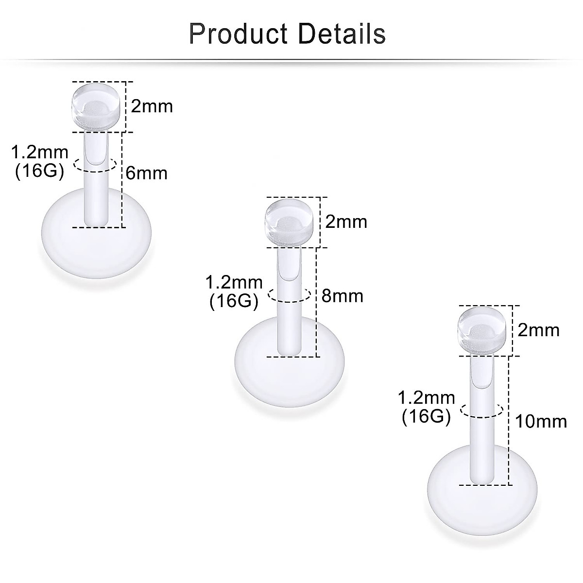 Cisyozi 16g Clear Earring for Sport Nose Stud Ring Work surgery Plastic Lip Labret Monroe Medusa Ring Acrylic Silicone flexible Flat Back Cartilage Helix Tragus Earring Stud Piercing Retainer Jewelry