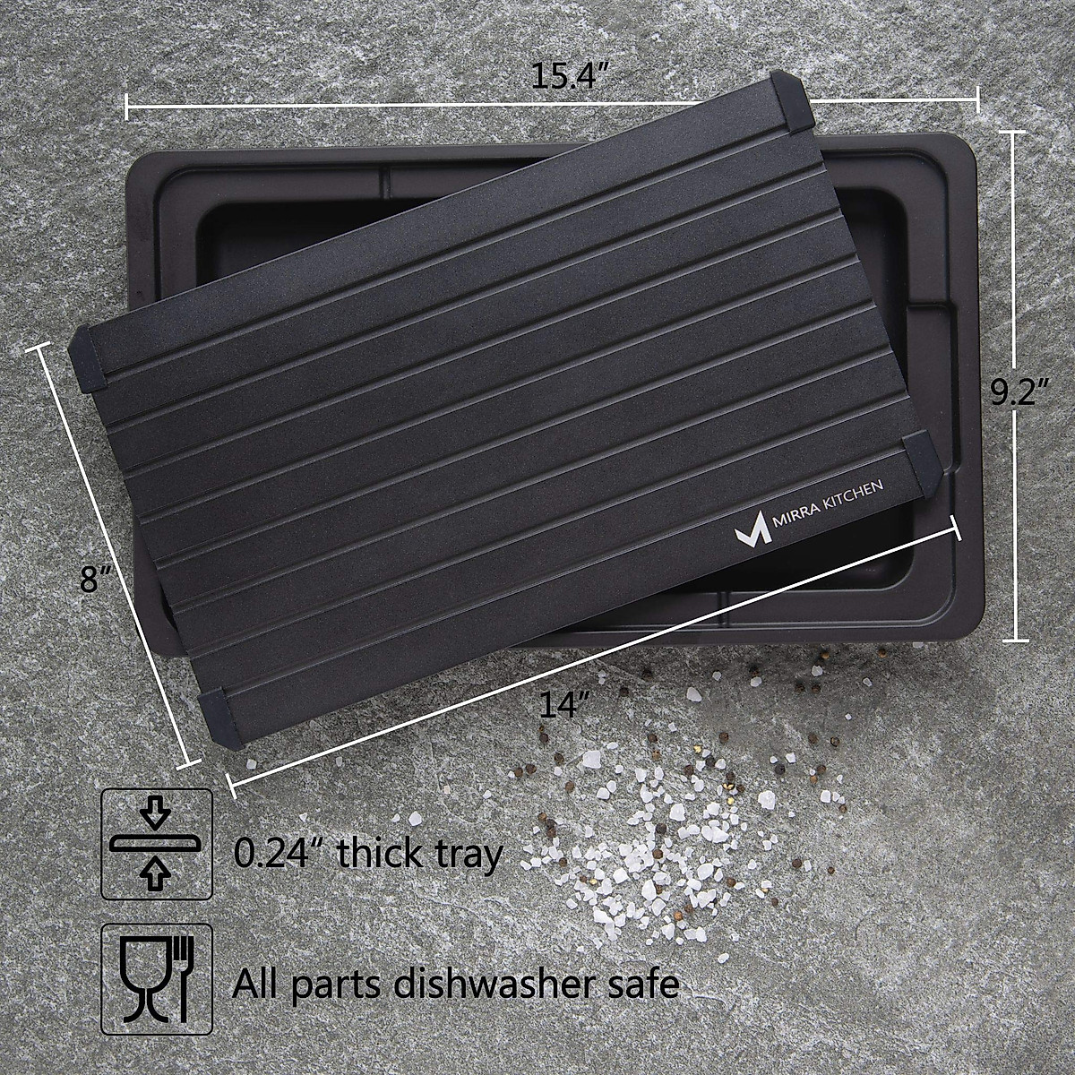 Extra Thick Fast Defrosting Tray - Dishwasher Safe Large Thawing Plate with Drip Tray Set - Non-Stick Coated Thawing Board for Frozen Meat and Food - No Plug Natural Defrost Miracle Thaw Master Mat