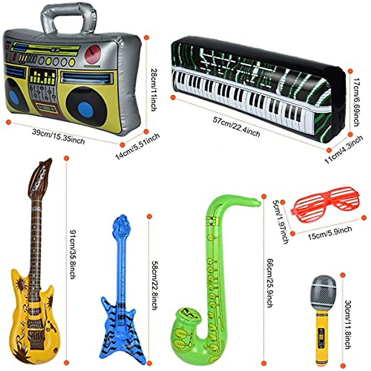 Pulchra Inflatable Instruments Set 22Pcs, Inflatable Guitar for Kids, Fun Musical Instruments Accessories Inflatable Props for Birthday Party Favors Decoration Photo Booth, with Air Pump