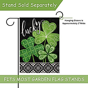 Selmad Lucky St. Patrick's Day Shamrock Clover Decorative Burlap Garden Flag, Irish Luck Home Yard Small Outdoor Decor, Spring Outside Decoration Double Sided 12 x 18