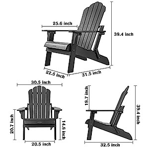 hOmeHua Folding Adirondack Chairs, Outdoor Patio Weather Resistant Chair, Imitation Wood Stripes, Easy to Fold Move & Maintain, Plastic Chair for Backyard Deck, Garden, Fire Pit & Lawn Porch - Black