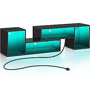 Rolanstar TV Stand, Deformable Stand with LED Strip & Power Outlets, Modern for 45/50/55/60/65/70 inch TVs, Gaming Entertainment Center Media 2 Pieces Console Cabinet, Black