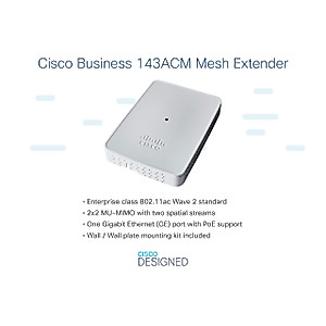 Cisco Business 143ACM Wi-Fi Mesh Extender | 802.11ac | 2x2 | 1 GbE Port | Wall Mount | Limited Lifetime Protection (CBW143ACM-B-NA) | Requires Cisco Business Wireless Access Points