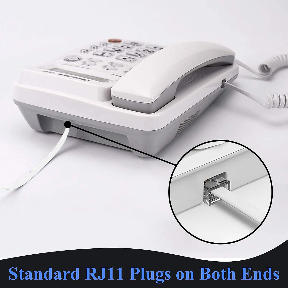 KINXIYU Phone Cord 15FT, Landline Telephone Cable with RJ11 Plug, Includes Telephone Inline Coupler RJ11 Splitter and 10pcs Cable Clips(White)