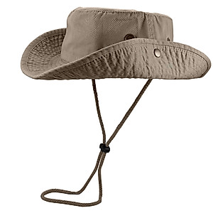 Gelante 100% Cotton Stone-Washed Adjustable Bucket Safari Boonie Sun Hats.1910-1PC Khaki S/M