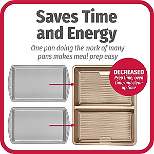 GoodCook 11” x 14” Nonstick Divided Oblong Pan – 2-in-1 Textured Cooking Pan, Baking Dish, Scratch-Resistant Carbon Steel Oven Pan for Meal Prepping & Sheet Pan Dinners