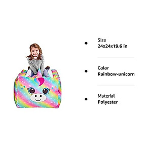 MHJY Bean Bag Cover Stuffed Animals Storage Unicorn Beanbag Chair Cover for Kids Toys Storage Bag Toy Organizer Cover (No Beans)