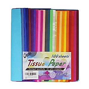 Creative Hobbies Rainbow Tissue Paper, Huge 20" x 26" Sheets, Assorted Colors Including Metallic Gold and Silver, Pack of 100 Big Sheets!