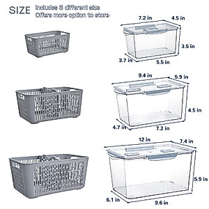 Fistone Fresh Produce Fruit Vegetable Storage Containers 3Piece Set, BPA-Free Fridge Storage Container with Lid & Colander, Fridge Organizers, Keep Fresh for Produce,Fruit and Vegetable