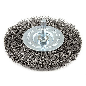 Forney 72739 Wire Wheel Brush, Coarse Crimped with 1/4-Inch Hex Shank, 4-Inch-by-.012-Inch