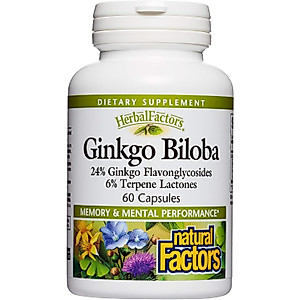HerbalFactors by Natural Factors, Ginkgo Biloba, Supports Memory, Mental Performance and Healthy Brain Function, 60 capsules (60 servings)