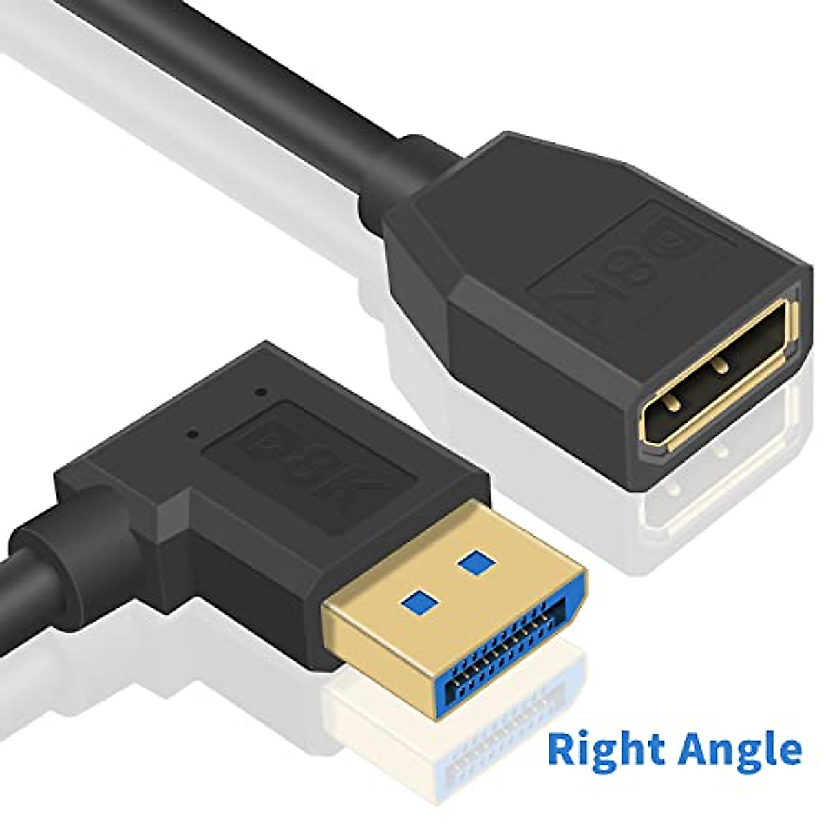 Poyiccot Right Angle Displayport 1.4 Cable, 90 Degree Displayport Extension Cable (8K/60Hz, 4k/144Hz), Short Displayport Male to Female DP 1.4 Cable Cord, Display Port 32.4Gbps for PC, Laptop, 15cm