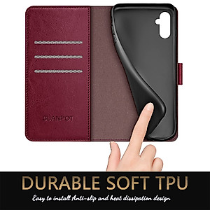 SUANPOT 【RFID Blocking for Samsung Galaxy A13 5G Wallet case Credit Card Holder,PU Leather Flip Folio Book Phone case Cover Women Men for Samsung A13 5G case Wallet (Wine Red)