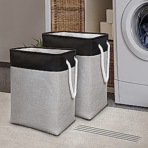 Sursay Products 2 Pack Sturdy Laundry Basket Clothes Hamper for Bathroom, Freestanding Collapsible Fabric Canvas Storage Organizer with Support Rods & Rope Handles Gray