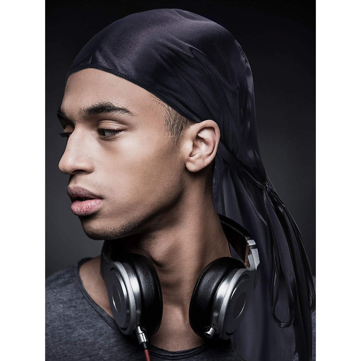 SATINIOR 8 Pieces Silky Durag Caps Elastic Wave Cap Long Tail Headwraps Wide Straps Waves (Red, Grey, Black, Royal Blue), Large