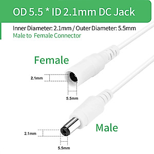 Security-01 33FT 10M DC 12V Power Extension Cable for CCTV Security Camera DVR Standalone, DC Extension Cord 5.5mm x 2.1mm,White