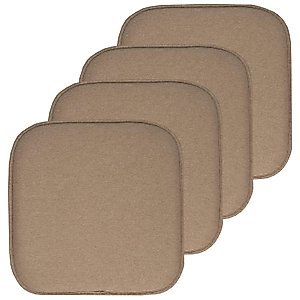 Sweet Home Collection Chair Cushion Memory Foam Pads Honeycomb Pattern Slip Non Skid Rubber Back Rounded Square 16" x 16" Seat Cover, 4 Pack, Charlotte Taupe