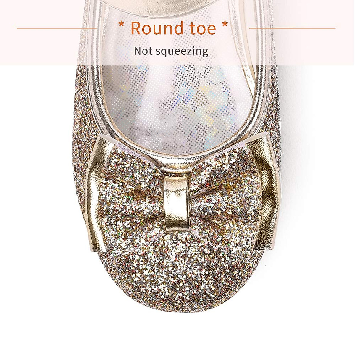 Stelle Girls Dress Shoes Glitter Princess Shoe Flower Mary Jane Low Heels Party Wedding Prom Footwear for Toddler Kids(T08-Gold, 2ML)