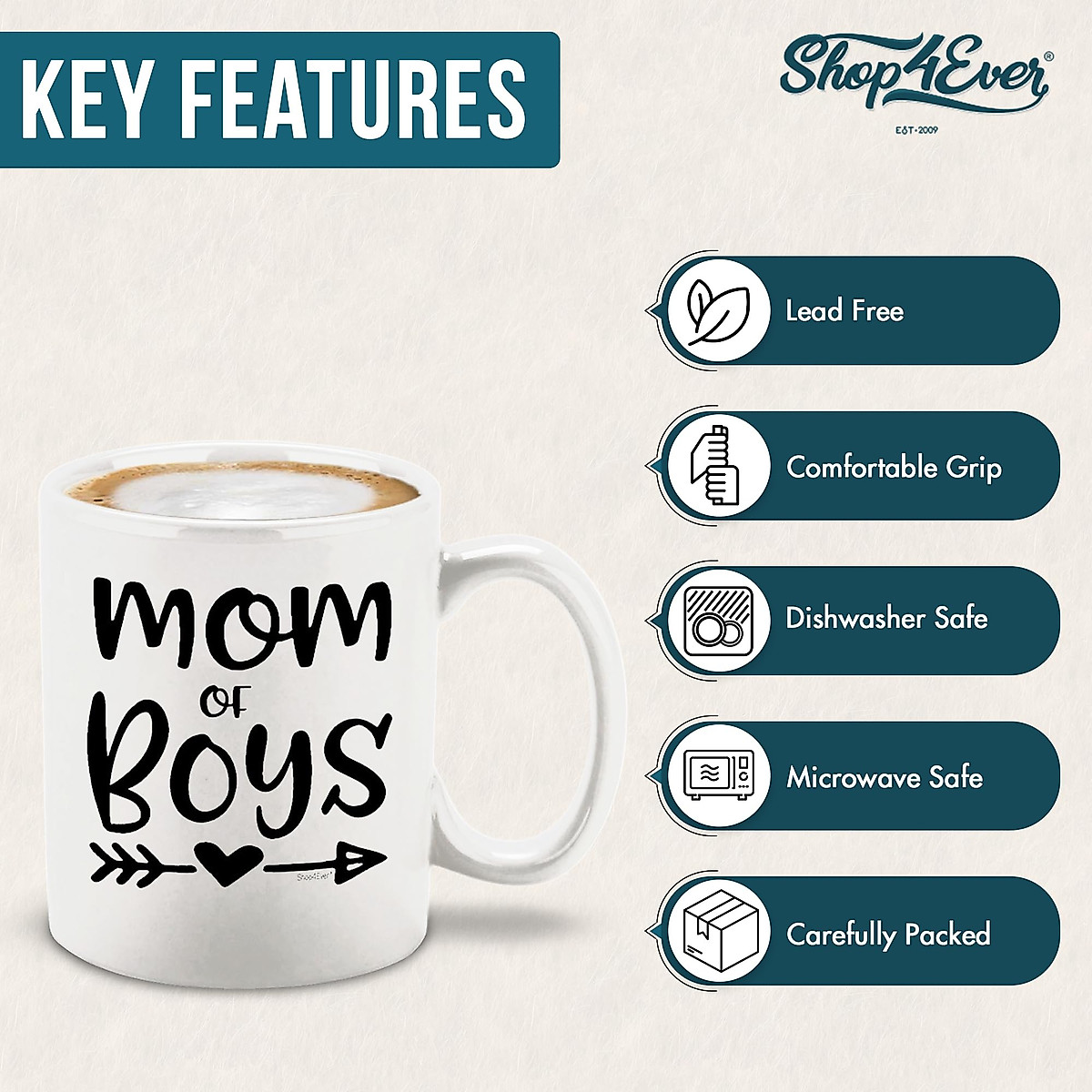 shop4ever Mom of Boys Ceramic Coffee Mug Tea Cup, Boy Mama Mother's Day Gift 11 oz (White)