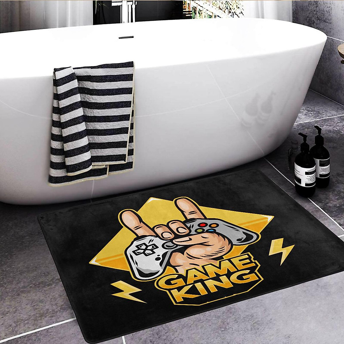 King Gamepad Rock Area Rug 4x6 Modern Joystick Non Slip Large Rugs for Living Room Bedroom Absorbent Washable Carpet with Rubber Backing Indoor Outdoor for Dorm Backyard Patio