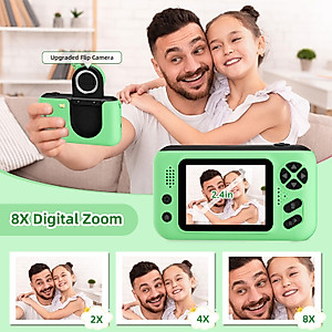 Kids Camera, Christmas Birthday Gifts for Boys and Girls Age 3-8,Video Cameras for Kids 8-12,Childrens Digital Camera for vlogging Portable Kids Selfie Camera with 32GB SD Card Green