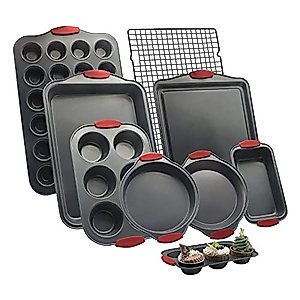 NBFTLTOP Carbon Steel Nonstick Bakeware Set, 9 Pieces Rimmed Baking Trays Cupcake Muffin Roasting Loaf Pan Cookie Sheets (Style 1)